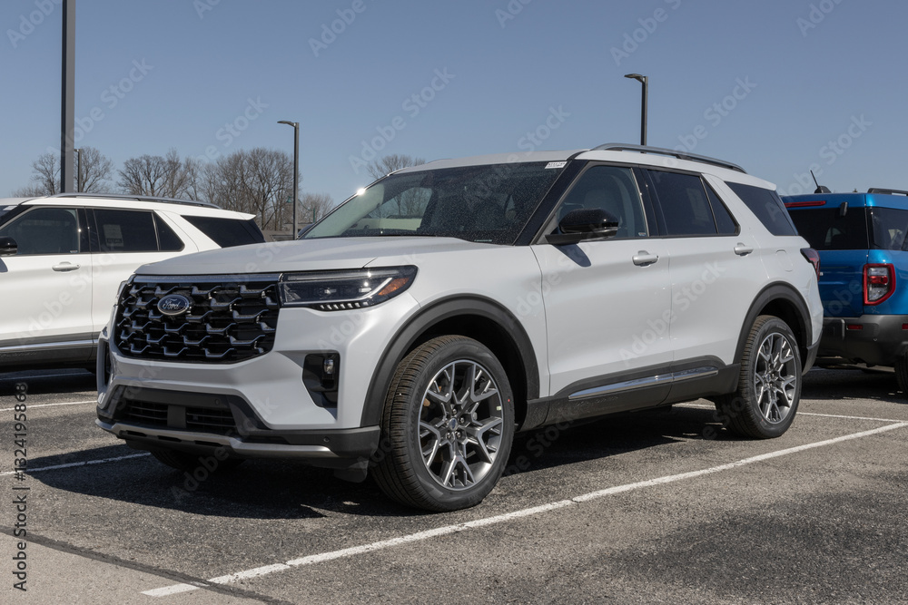 Ford Explorer Platinum 4WD SUV display at a dealership. Ford offers the ...