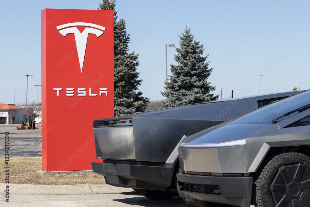 Tesla Cybertruck display at a dealership. Tesla offers the Cybertruck ...