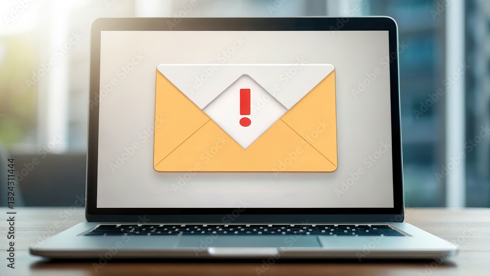 Cybersecurity best practices concept. A laptop displays an alert email ...