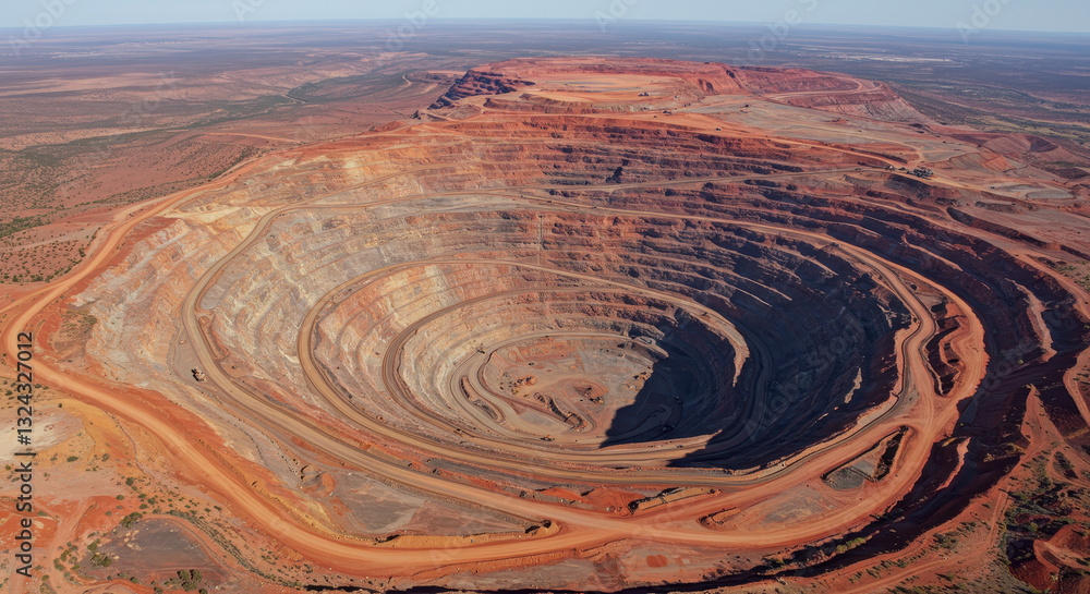 Open-Pit Mine Majesty: Aerial View of a Deep Iron Ore Excavation in ...