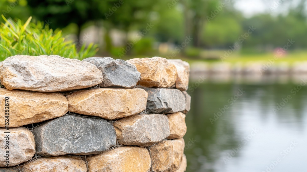 Flood Retention Ponds Concept, Sustainable Retention Pond with Gabion ...