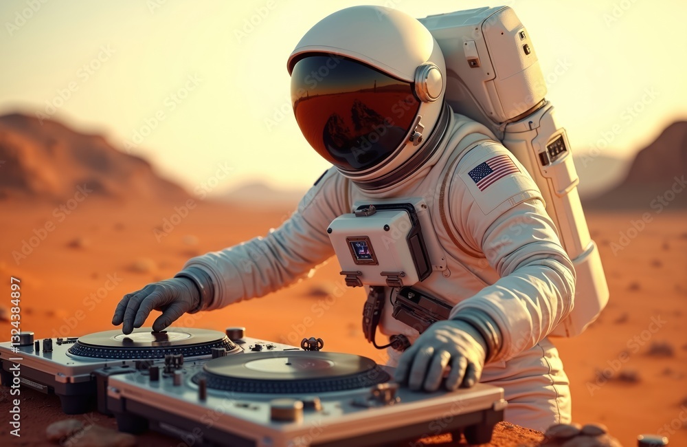 Astronaut DJ on Mars skillfully controls turntable, merging ...