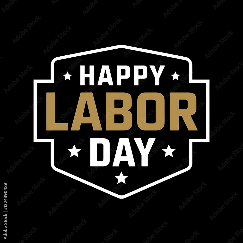Labor Day text badge with gold accents and a modern black background ...