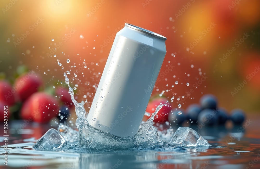 Mockup of plain white soda can. 355ml aluminium beverage can floating ...
