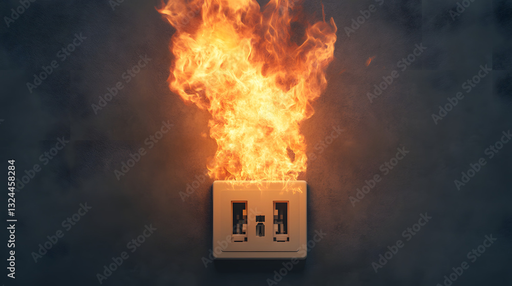 Electrical outlet catching fire due to a short circuit, symbolizing the ...