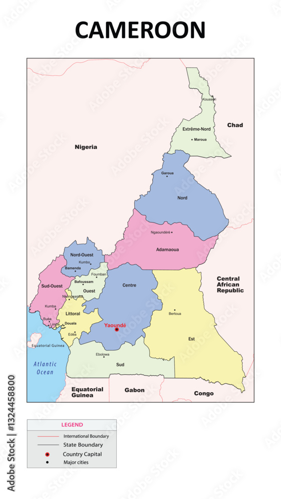 Cameroon Map. State and union territories of Cameroon with neighbouring ...