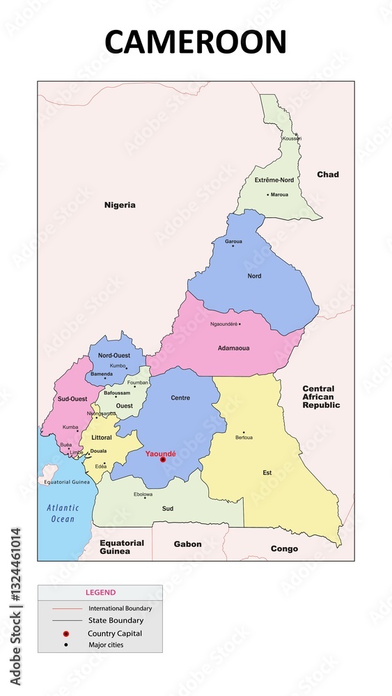 Cameroon Map. State and union territories of Cameroon with neighbouring ...