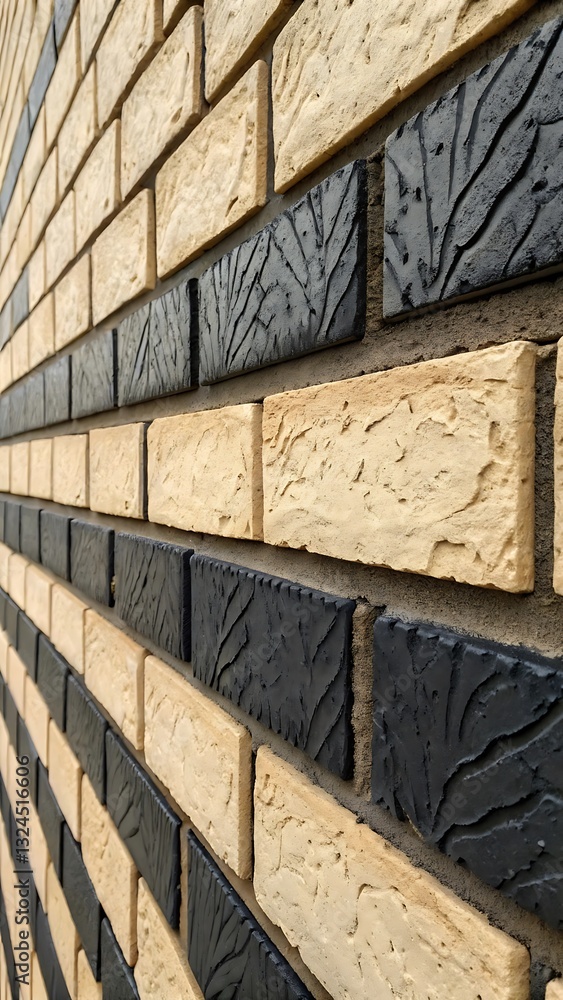 Textured Beige & Black Brick Wall: High-Resolution Image of Alternating ...