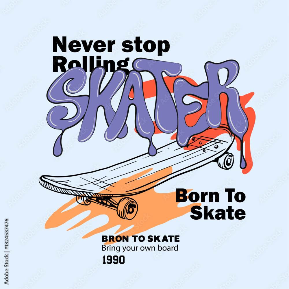Vector de Stock Skater with skateboard. text with skating. calligraphy ...