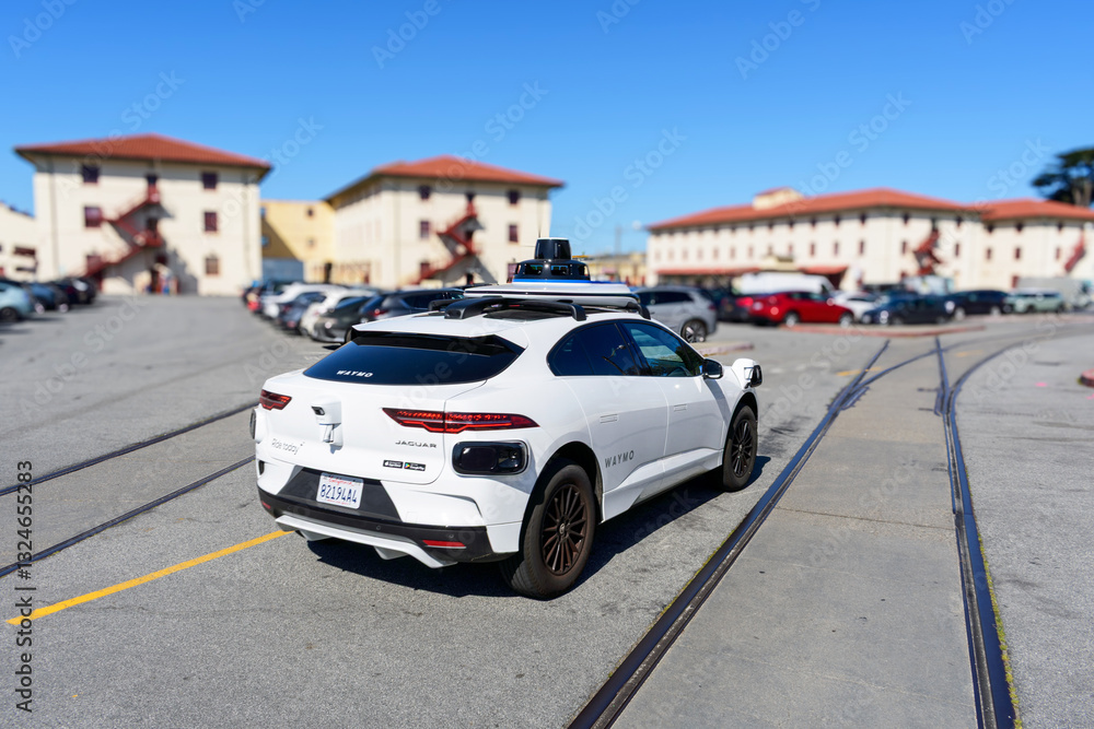 Waymo One Jaguar driverless autonomous car equipped with lidar sensors ...