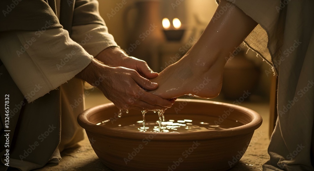 Jesus Washing a Disciple’s Feet in an Act of Humility Stock Photo ...