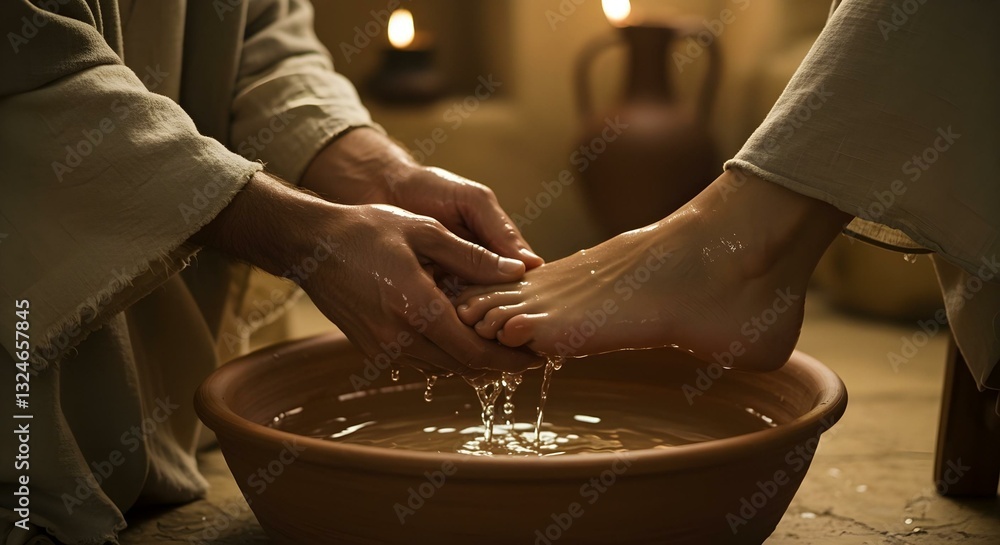 Foto de Stock Jesus Washing a Disciple’s Feet in an Act of Humility ...