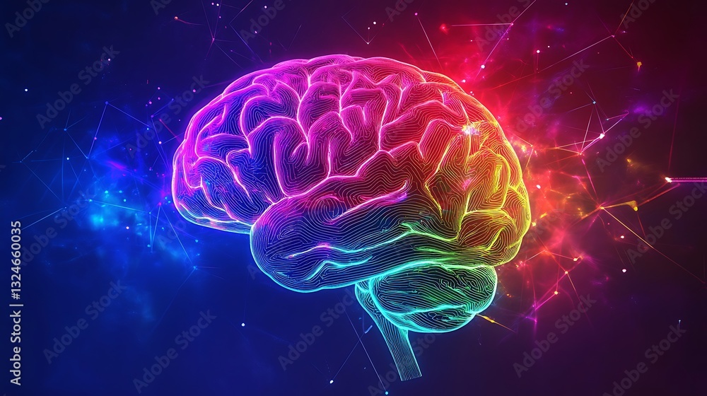 A colorful and vibrant illustration of a human brain Stock Illustration ...