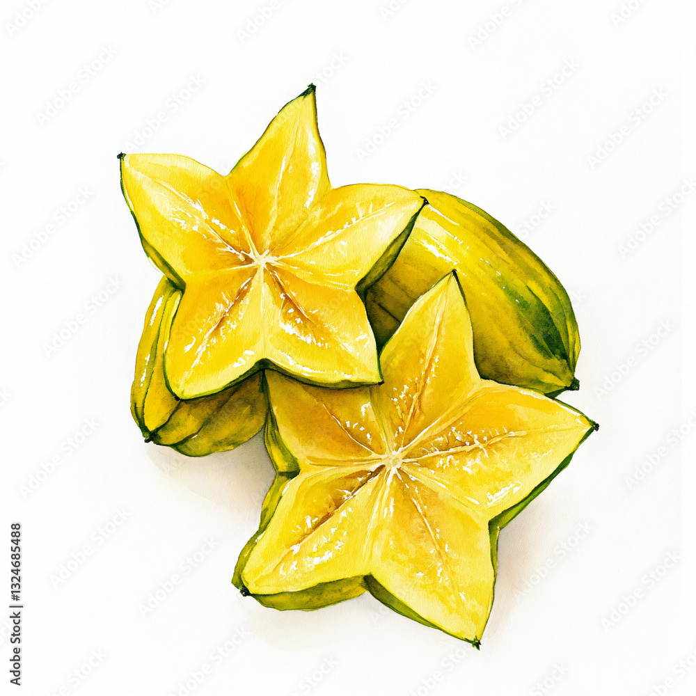 Watercolor hand-painted sliced Starfruit painting illustration isolated ...