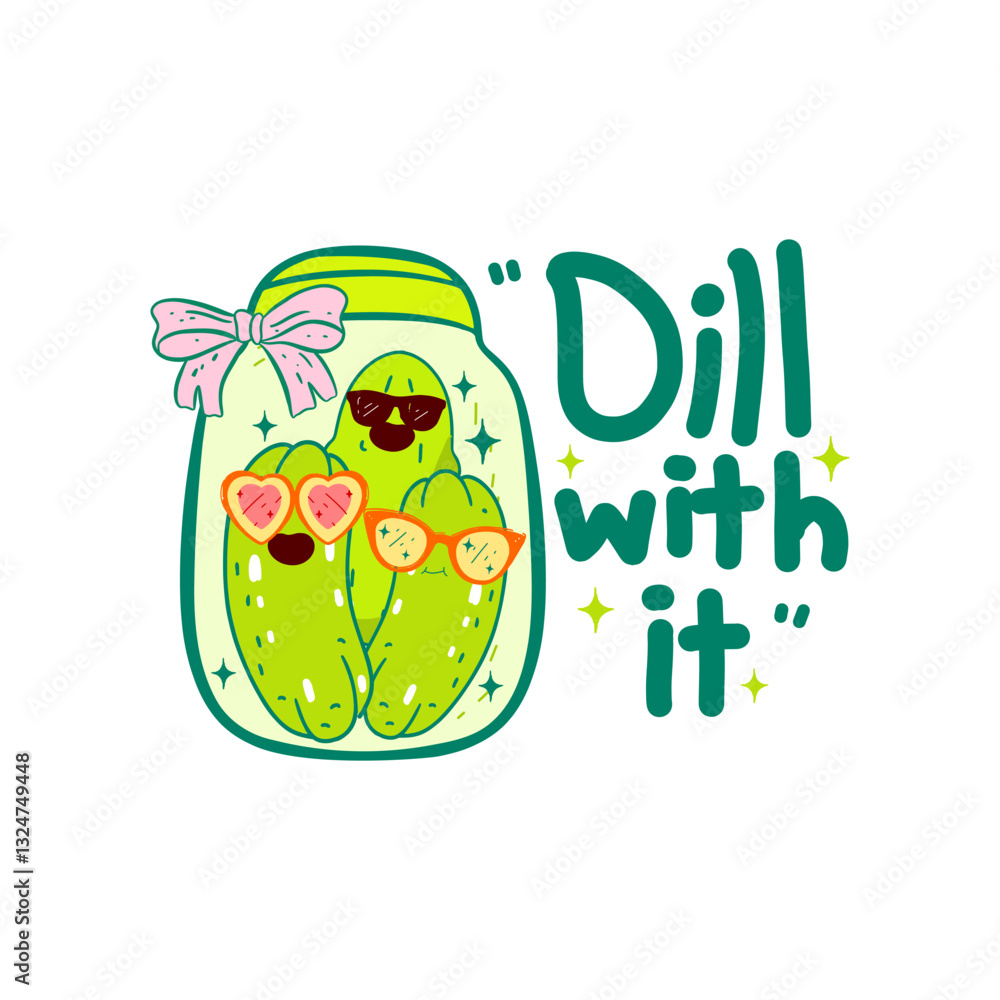 funny pickle cartoon illustration, cute dill, Groovy retro pickled ...