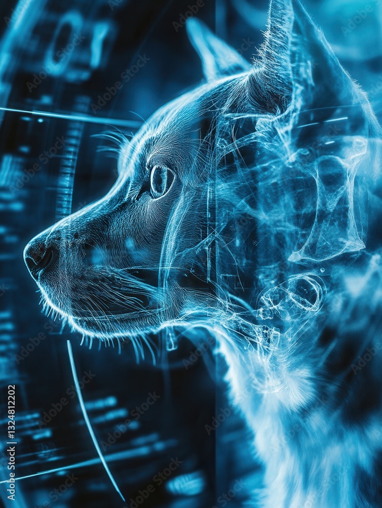 High-tech veterinary diagnostics background featuring X-ray and ...