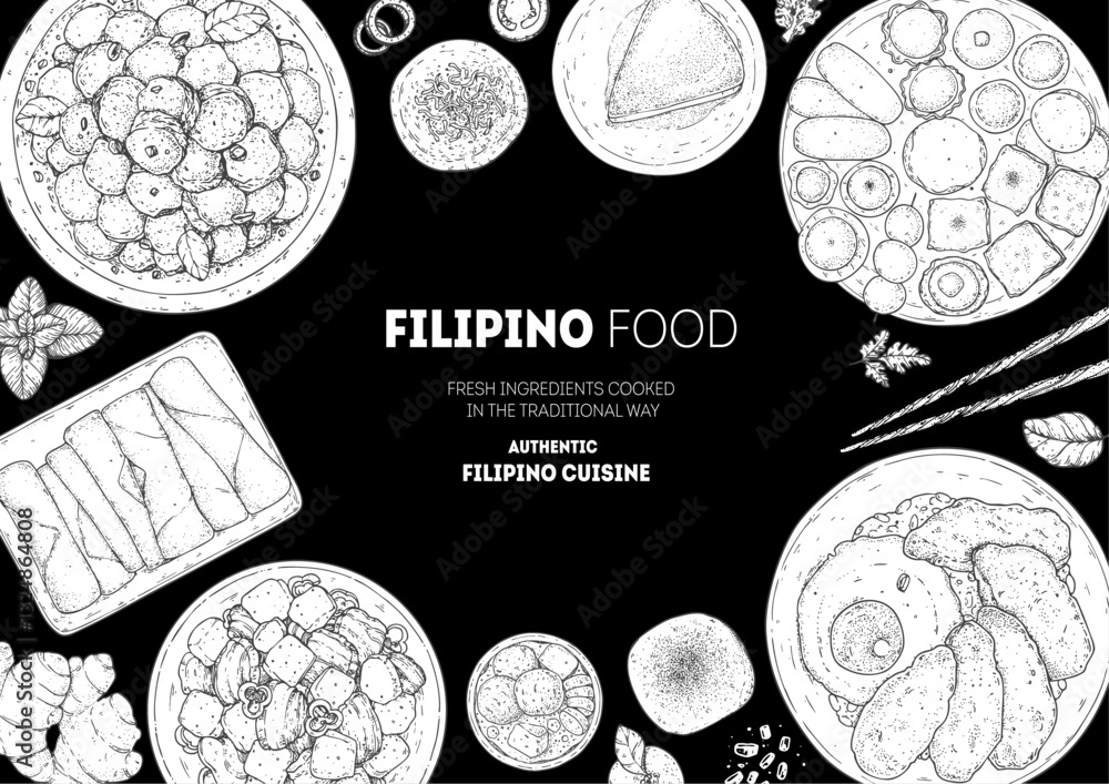 Filipino food top view vector illustration. Food menu design template ...