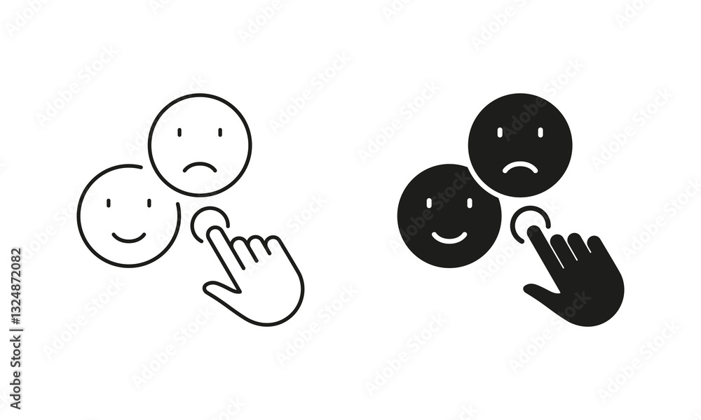 Customer Satisfaction Sign. Feedback Line and Silhouette Icon Set ...