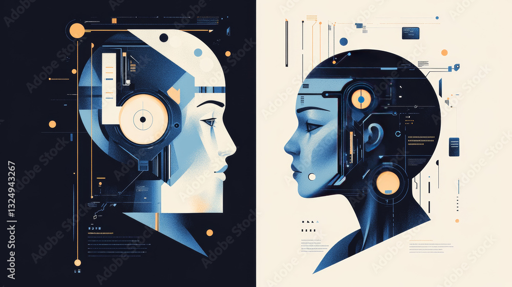 AI technology poster design. Digital abstract set of tech posters in ...