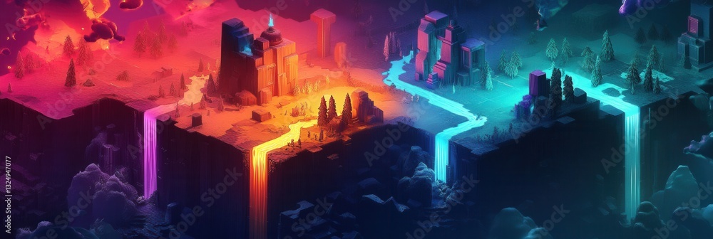 Explore a vibrant isometric gaming-inspired landscape filled with ...