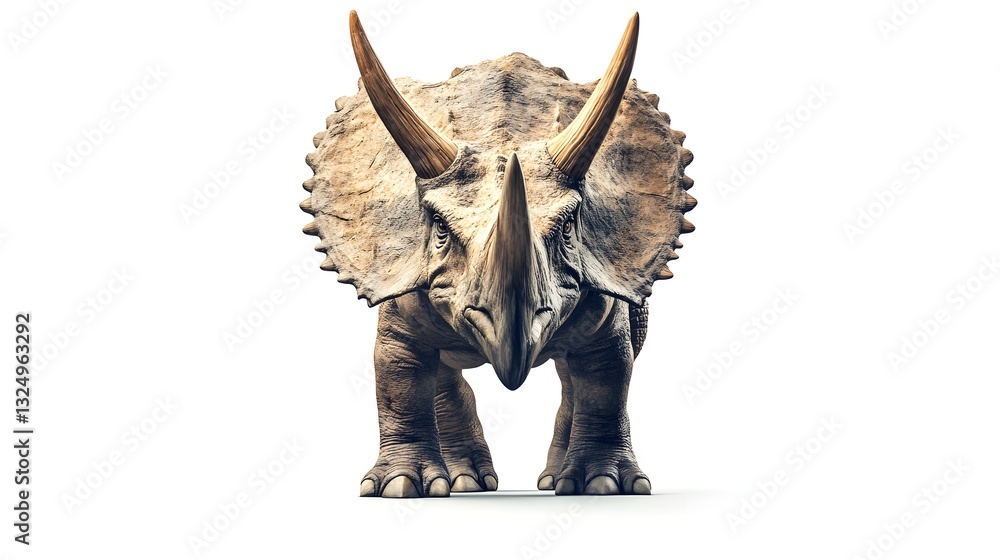 Triceratops seen from the front, showcasing its three horns and broad ...