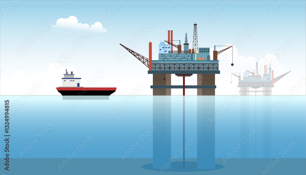Offshore drilling, Oil mining in the ocean vector illustration ...