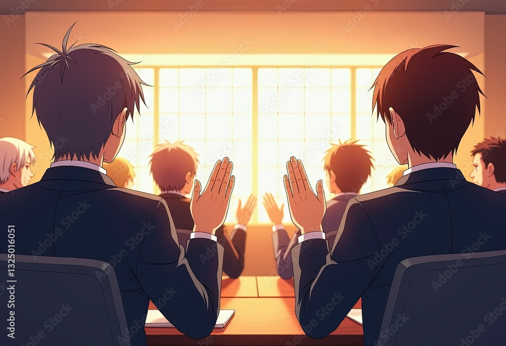 Animeinspired Scene from The Promised Neverland: Young Men Clapping ...