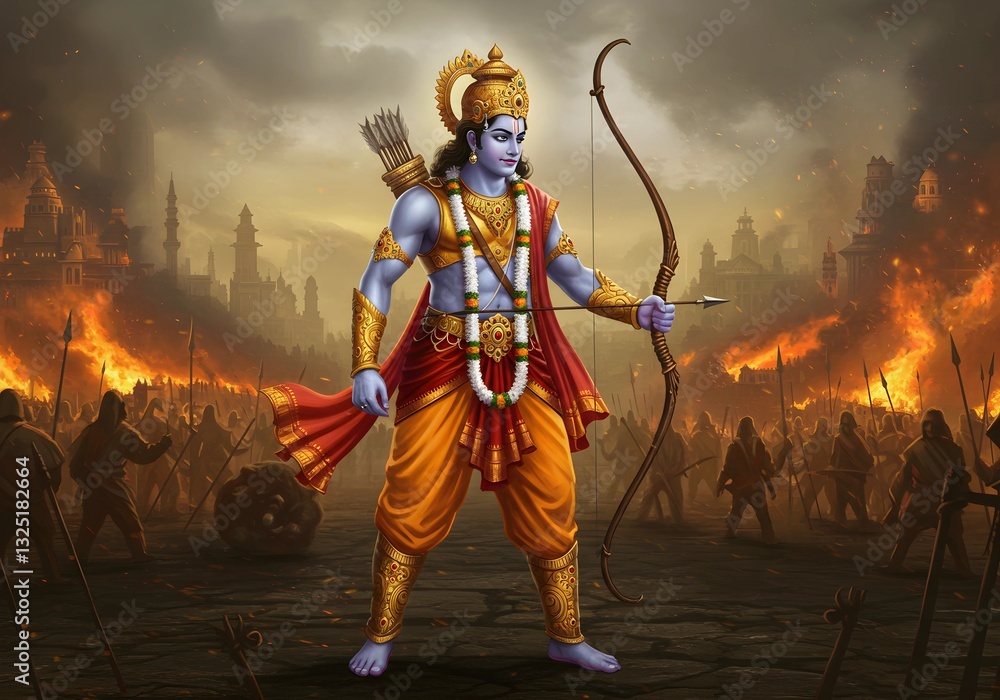 Lord Rama, the Divine Warrior: A Majestic Depiction of the Prince of ...