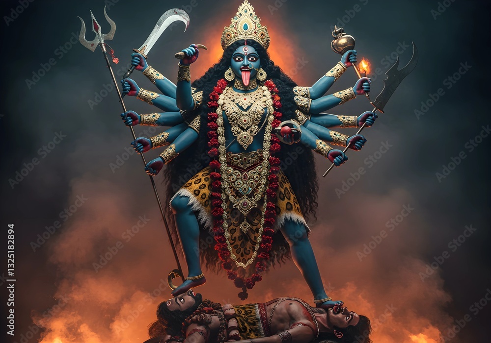 Goddess Kali in Her Fierce Form: A Powerful Depiction of the Divine ...