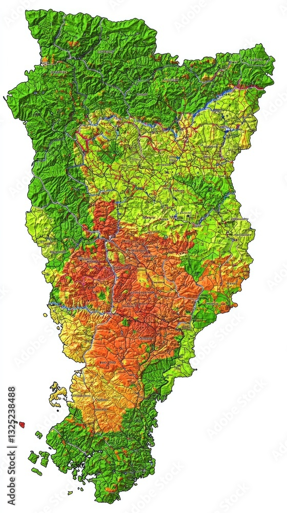 Topographic map of a region, showing elevation and land use. Possible ...