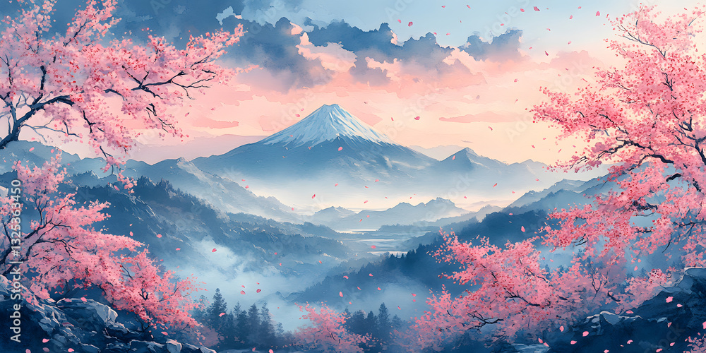 Japanese style background, A famous place in Japan with Chureito Pagoda ...