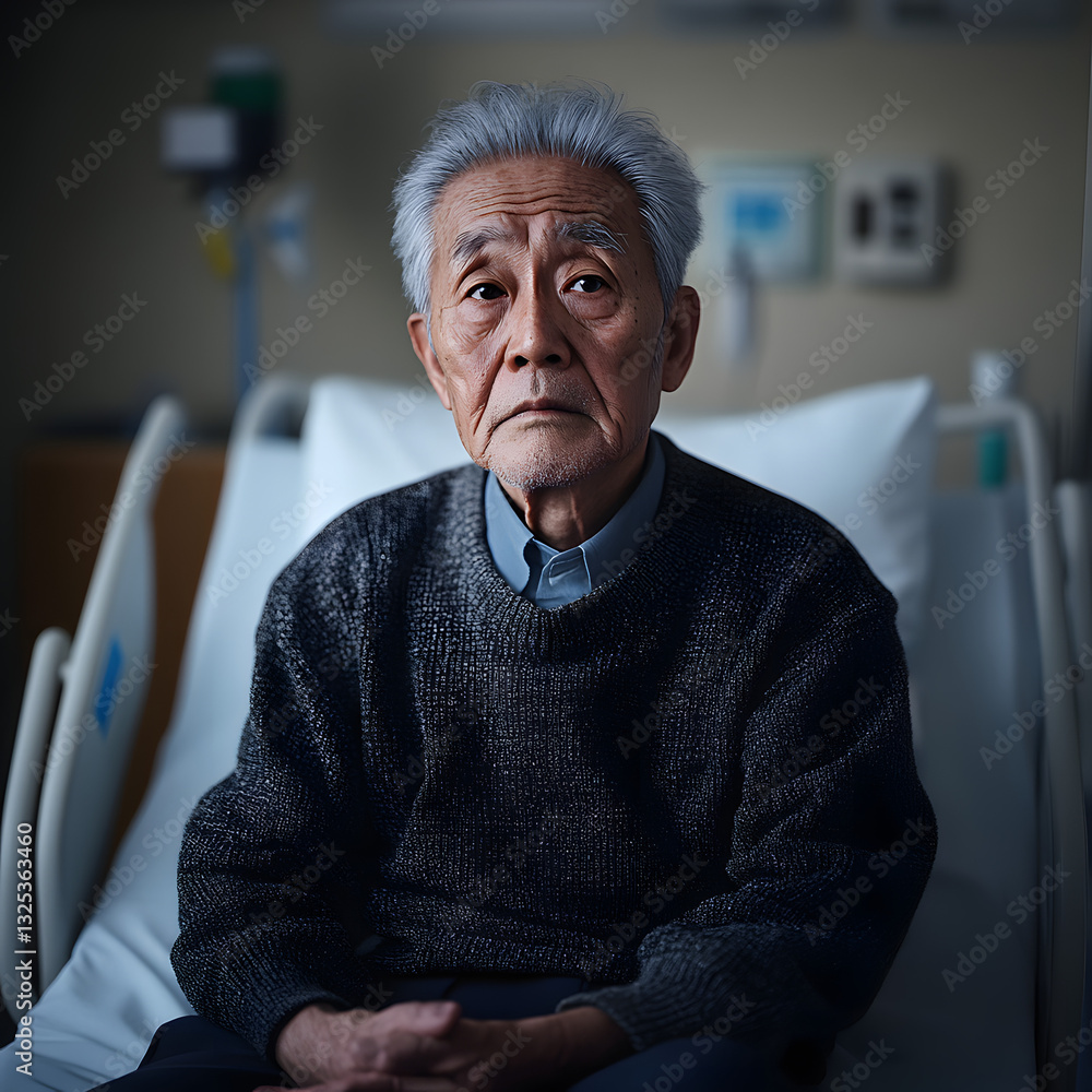 A realistic, high-resolution portrait photograph of an elderly Japanese ...