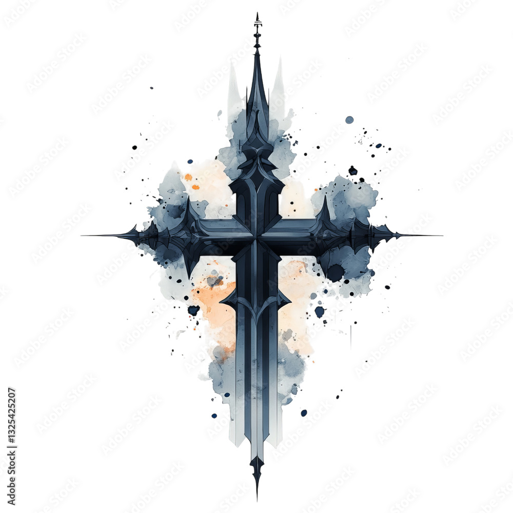 Png of A striking black cross design with sharp spikes on transparent ...
