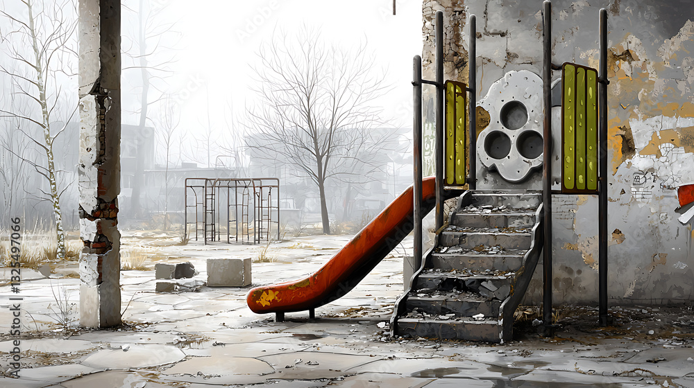 Abandoned playground urban ruins photography post-apocalyptic wide ...