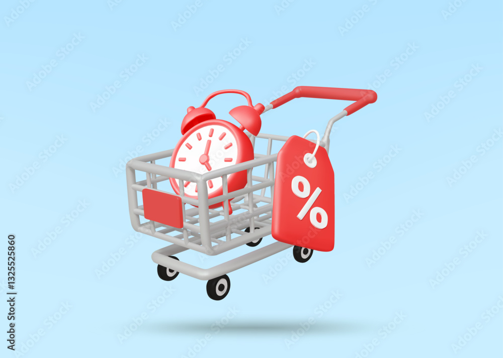 3D Vector Illustration Render of Shopping Cart Icon, Discount Coupon ...