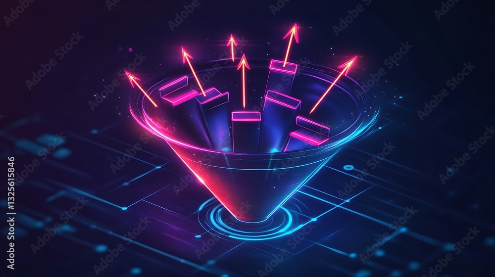Highly detailed digital sales funnel icon with multistage conversion ...