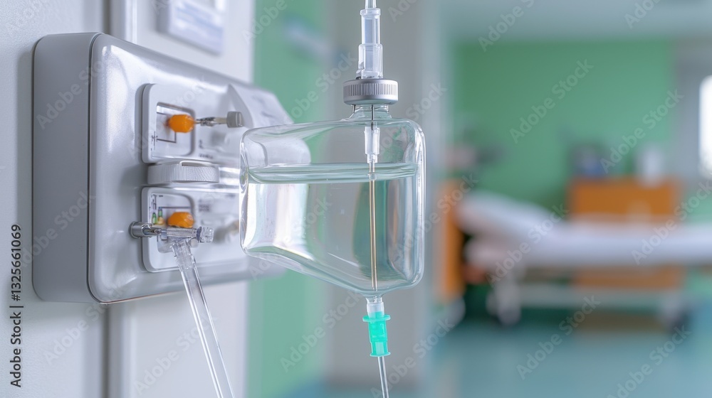 Intravenous medical equipment such as IV drip bags tubes and monitors ...