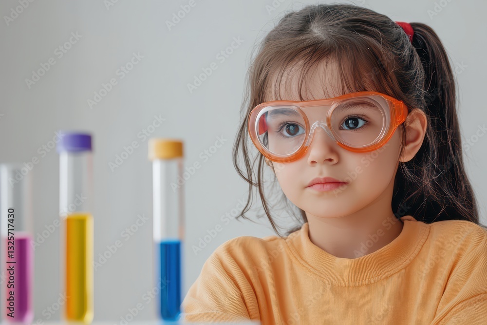 Young Girl in Fantasy World of Learning with Colorful Test Tubes and ...