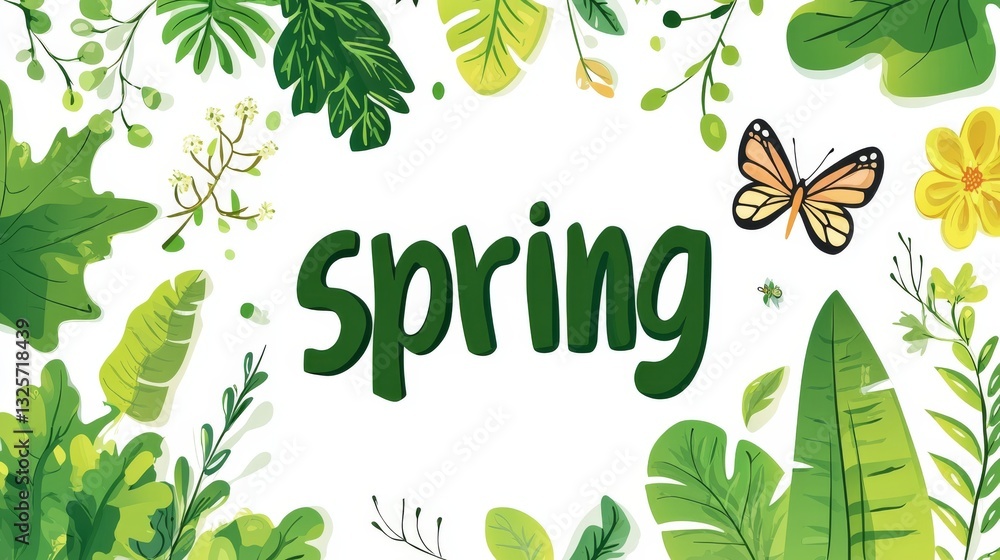 Spring-themed vector illustration with green nature elements, including ...