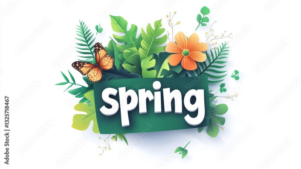 Spring-themed vector illustration with green nature elements, including ...