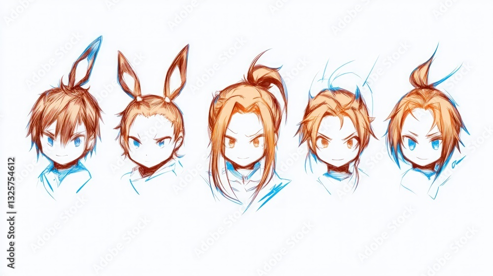 Cute Chibi Anime Boy Characters Illustration Set Stock Illustration ...