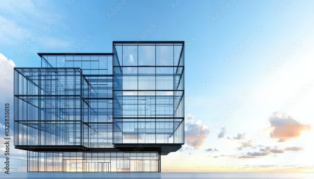 3D-rendered wireframe sketch of an advanced medical center, detailed ...