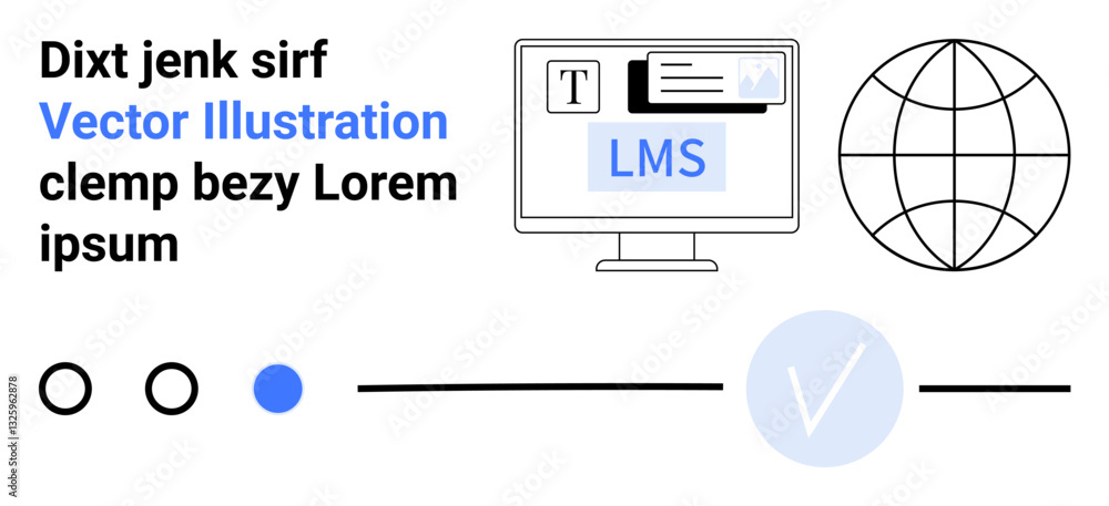 Computer monitor displaying LMS dashboard, text blocks, and icons ...