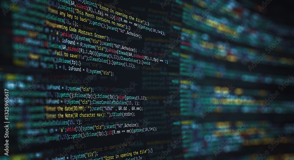 Abstract Modern tech of Programming code screen developer. C Programming Language of Computer ...
