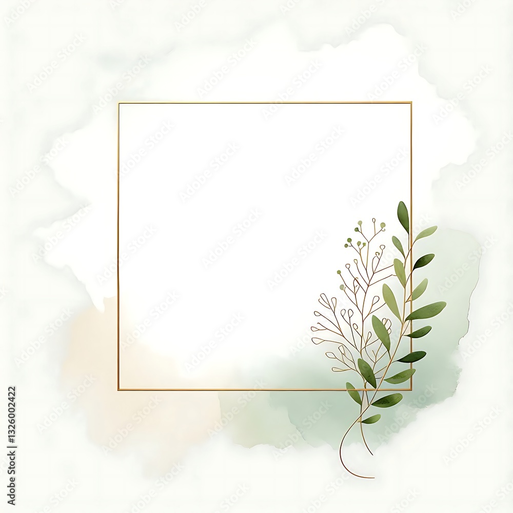 square square logo frame with eucalyptus leaves on watercolor ...