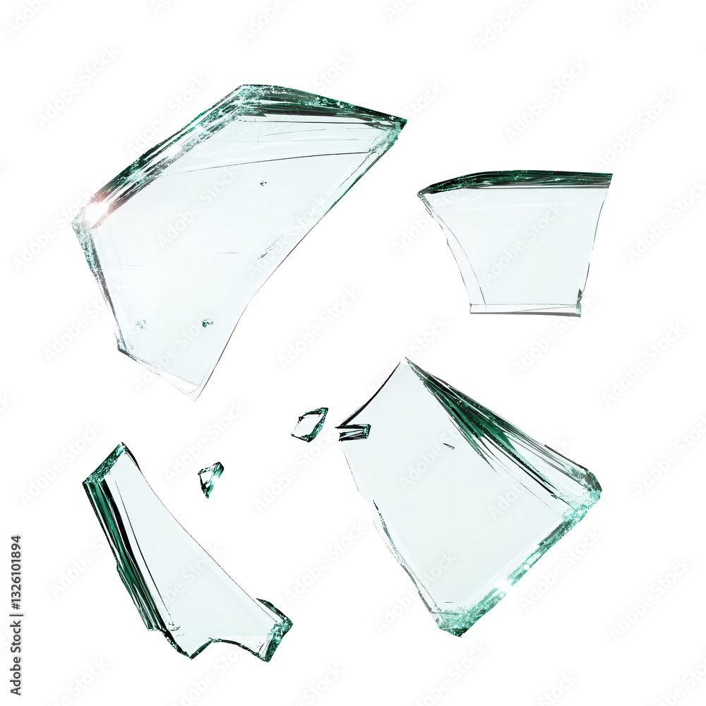 Shattered Glass Pieces Isolated Broken, on a white and transparent ...