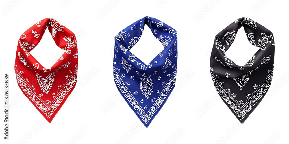 Pack Bandana Set in Different Poses Against Transparent Background for ...