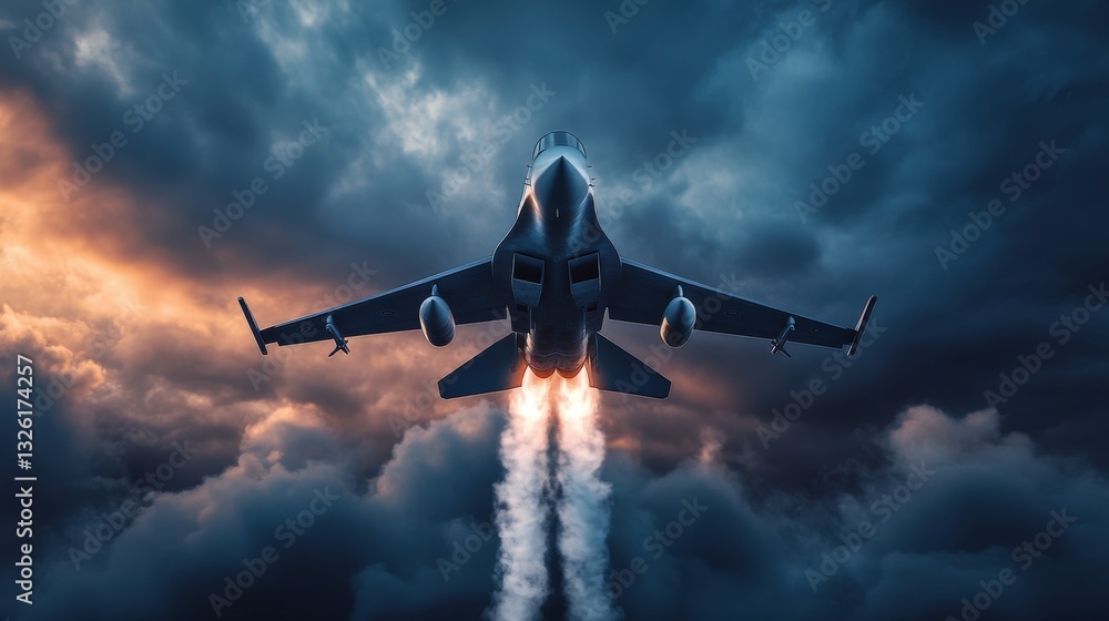 A fighter jet performing a high-speed maneuver in a military airshow ...