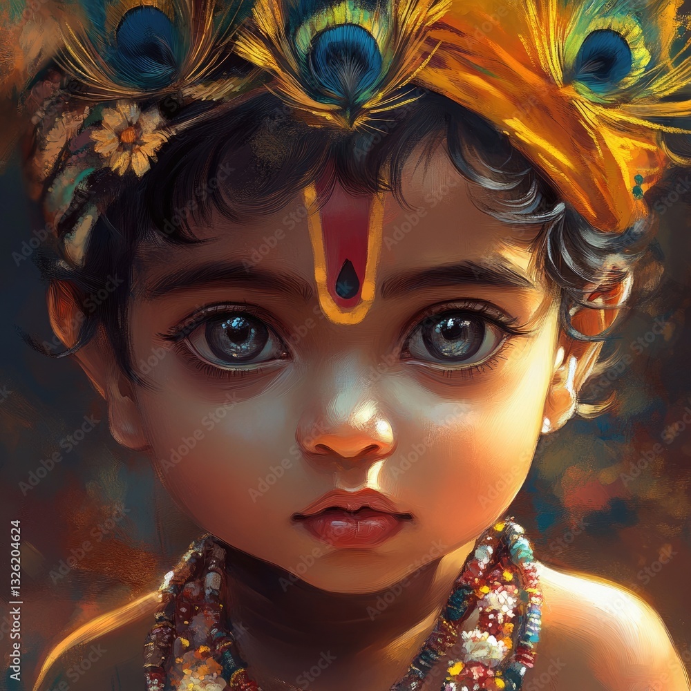 Baby Krishna - Indian Art Wallpaper Illustration of Hindu God Boy in ...