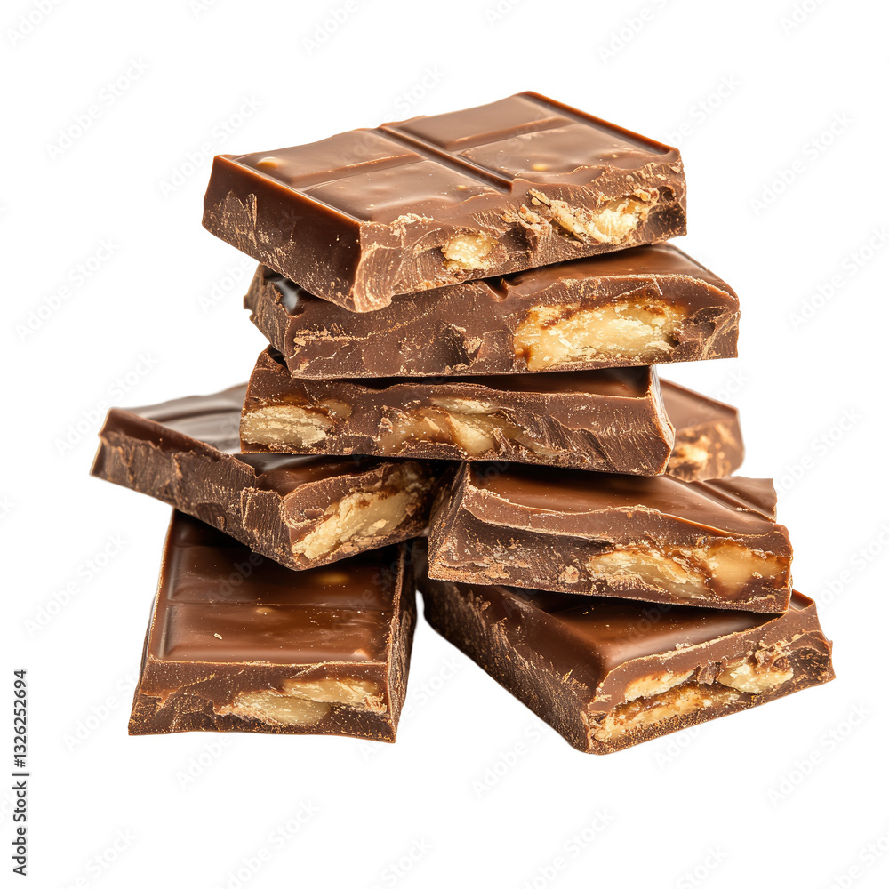 Stacked chocolate pieces. A delicious collection of broken chocolate ...